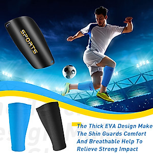 2 Pairs Soccer Shin Guards with Shin Guard Sleeves Adult Youth Soccer Shin Guards for Boys Girls Soccer Games Leg Protection Reduce Shocks and Injuries (Blue Black)