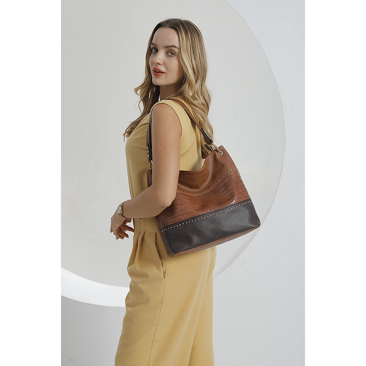 Montana West Large Hobo Bag Leather Purses and Handbags for Women Top Handle Shoulder Satchel Handbags Leather Tote Purse for Women MWC-047ABR