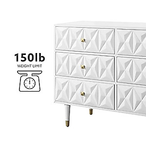 Linon Home Décor Sheerah Six Drawer Geo Texture White Dresser, Gold