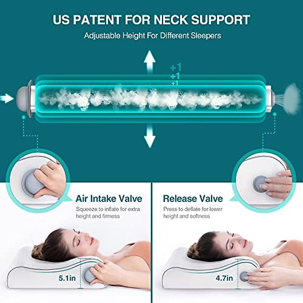 willai Cervical Pillow for Neck Pain,Adjustable Neck Support Pillow with Inflatable Tube,Contour Orthopedic Neck Pillows for Sleeping,Best Firm Memory Foam Pillow for Side Back Sleepers.