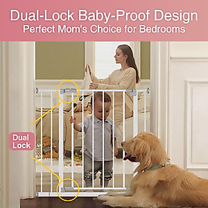 InnoTruth 29-39.6" Width Auto Close Dog Gate, 30" Tall Wide Baby Gate for Pets, Extra Wall Pressure or Hardware Mounted for Stairs, Doorways, Bedrooms, Safety Child No Drill Walk Through Gate, White