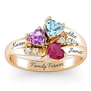 Personalized Mothers Rings with 3 Simulated Birthstones for Women Engraved Family Name Rings for Grandmother Mother Anniversary Rings (Rose Gold, 7)