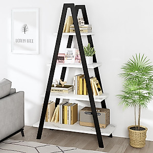 Recaceik 4-Tier Bookshelf, A-Shaped Bookcase Industrial Ladder Shelf Open Display Shelves with Metal Frame, Freestanding Plant Stand Book Shelf Open Storage Organizer for Living Room, Home Office