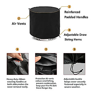 Fire Pit Shelter Cover For SoIo Stove Bonfire Round For Fire Pit 19 Inch, Heavy waterproof Strong Outdoors Fire Pit Cover dust- proof Sun protection and Tear Resistant