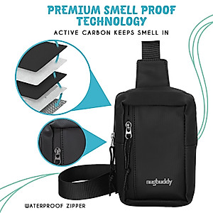 nugbuddy Smell Proof Bag, Crossbody Stash Container, Discreet Herb Storage Accessory, Carbon Lined Mini Sling Bag, Small Travel Pouch, Minimalist Essentials, Black Backpack
