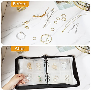 Uross Transparent Jewelry Storage Book, Jewelry Earring Organizer, Clear Travel Jewelry Organizer Book, Zipper Jewelry Storage Display for Necklaces Earrings Rings Bracelets with pockets (84 Grids)