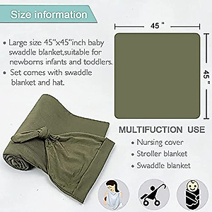 OWLOWLA Swaddle Blanket and Hat Set Newborn Swaddle Wrap Baby Receiving Blanket for Baby Boys Girls(Olive)