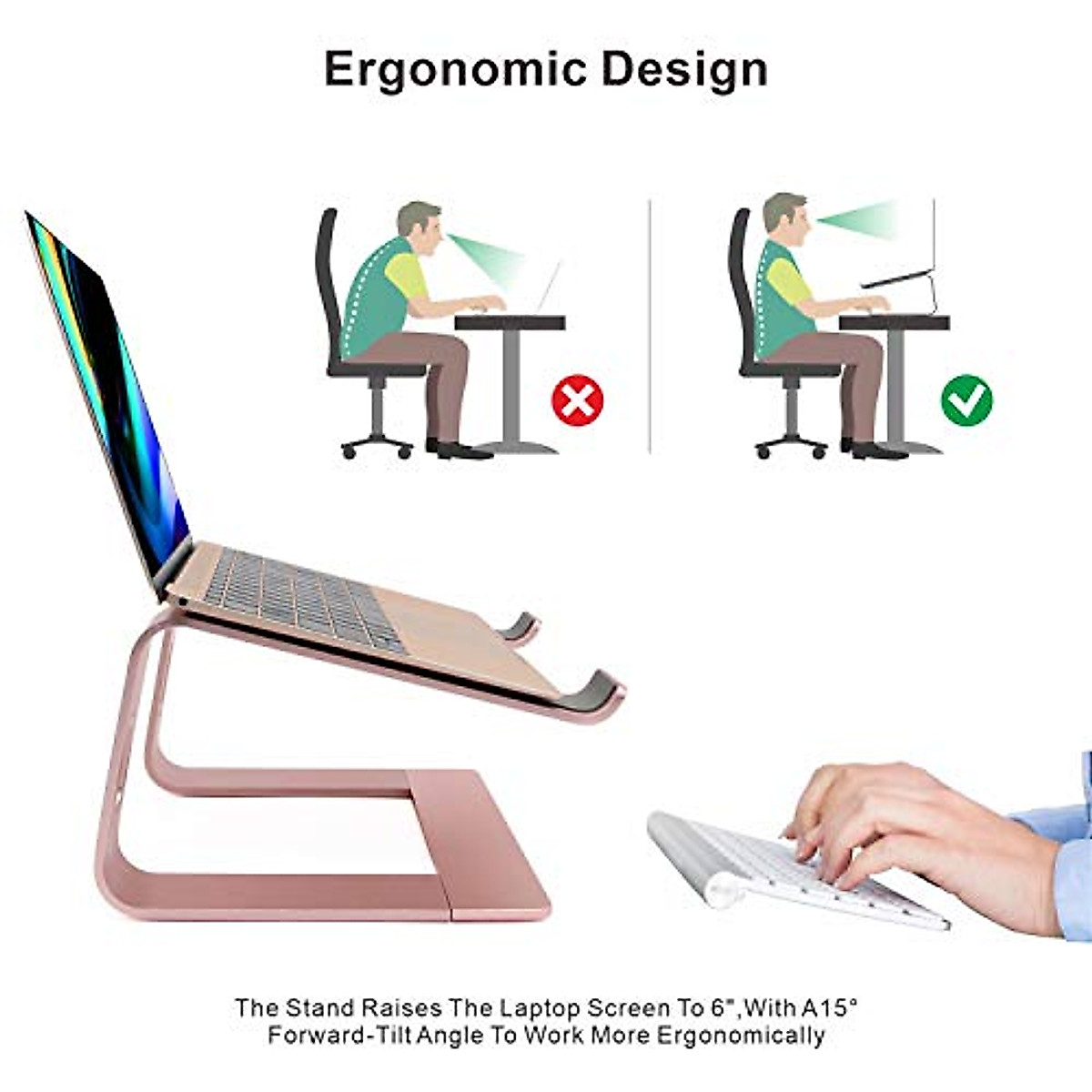 Laptop Stand, Ergonomic Aluminum Laptop Mount Computer Stand, Detachable Laptop Riser，Notebook Holder Stand Compatible with MacBook Pro/Air HP Lenovo Samsung Huawei ，All 10-17.3" Laptops(Rose Gold)