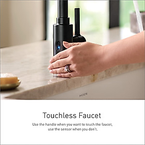 Moen 7882EWBL Genta LX Motionsense Wave Sensor Touchless One Handle High Arc Pulldown Modern Kitchen Faucet Featuring Power Clean, Matte Black