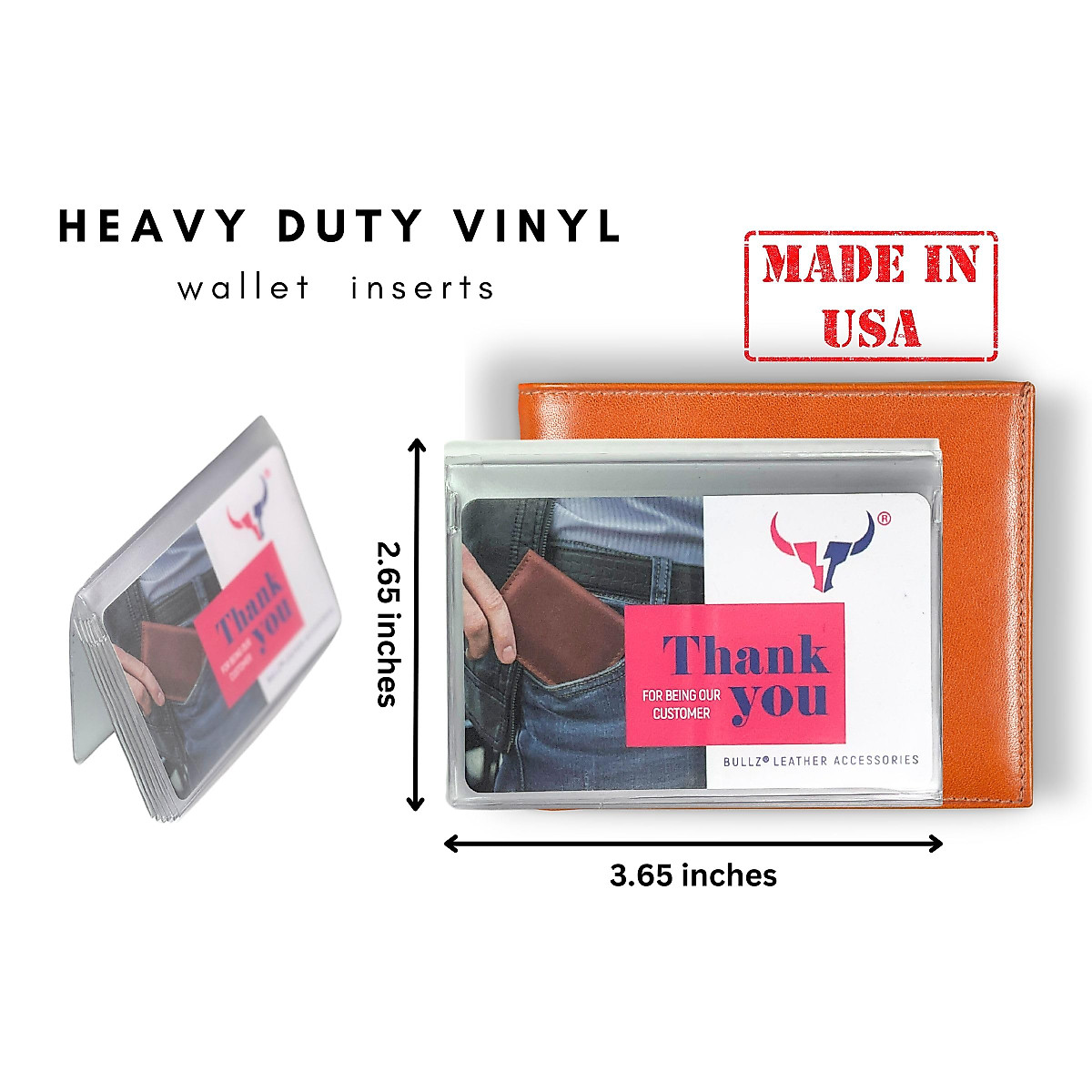 Set of 2 Heavy Duty Vinyl 6 Pages Insert for Bifold or Trifolds Wallet MADE IN USA