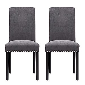 NOBPEINT Dining Chair Upholstered Fabric Dining Chairs with Copper Nails,Set of 2,Grey