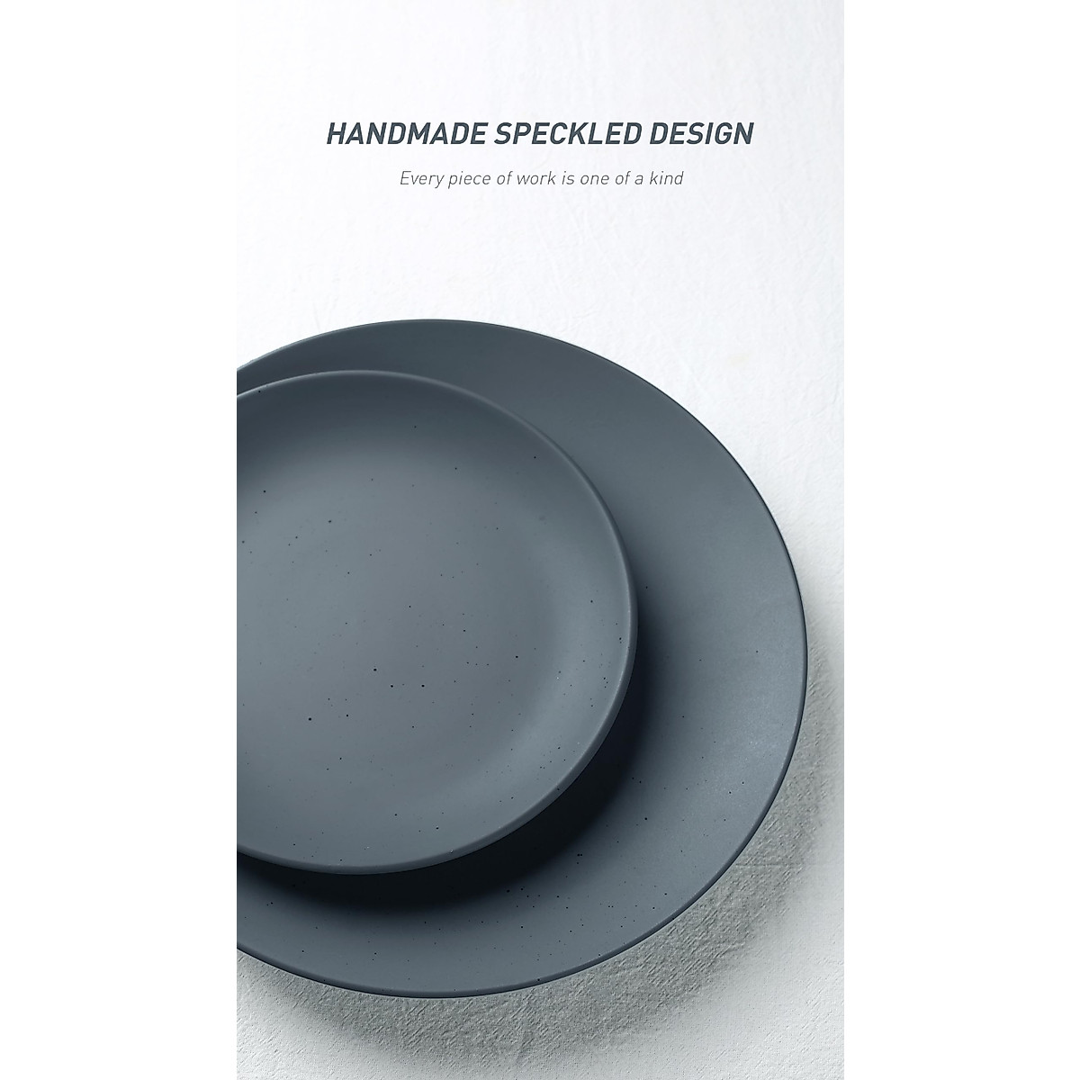 Famiware Moon Dinnerware Sets for 4, 12 Piece Stoneware Plates and Bowls Sets with Speckled Design, Matte Dish Set, Microwave and Dishwasher Safe, Charcoal