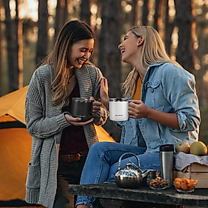 HAUSHOF 14 oz Coffee Mug, Insulated Coffee Mug with Handle, Travel Camping Cup, Portable Stainless Steel Coffee Cup, Insulated Coffee Cups with Lid, Black