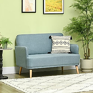 HOMCOM 48" Loveseat Sofa for Bedroom, Modern Love Seats Furniture, Upholstered Small Couch for Small Spaces, Blue