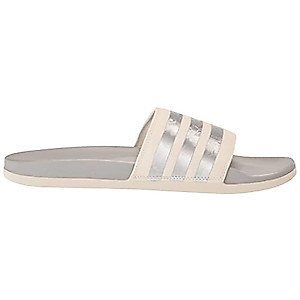 adidas Women's Adilette Comfort Slides Sandal, Chalk White/Chalk White/Matte Silver, 7