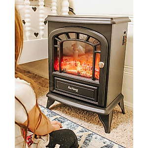 e-Flame USA Aspen Freestanding Electric Fireplace Stove - 3-D Log and Fire Effect (Black)