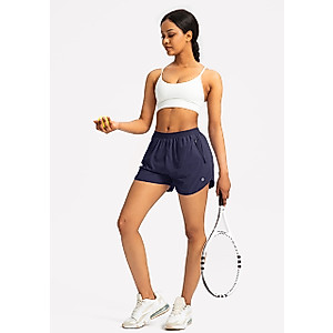 G Gradual Women's Running Shorts with Zipper Pockets Quick Dry Athletic Workout Gym 3" Short Shorts for Women with Comfy Liner (Navy Blue, Small)