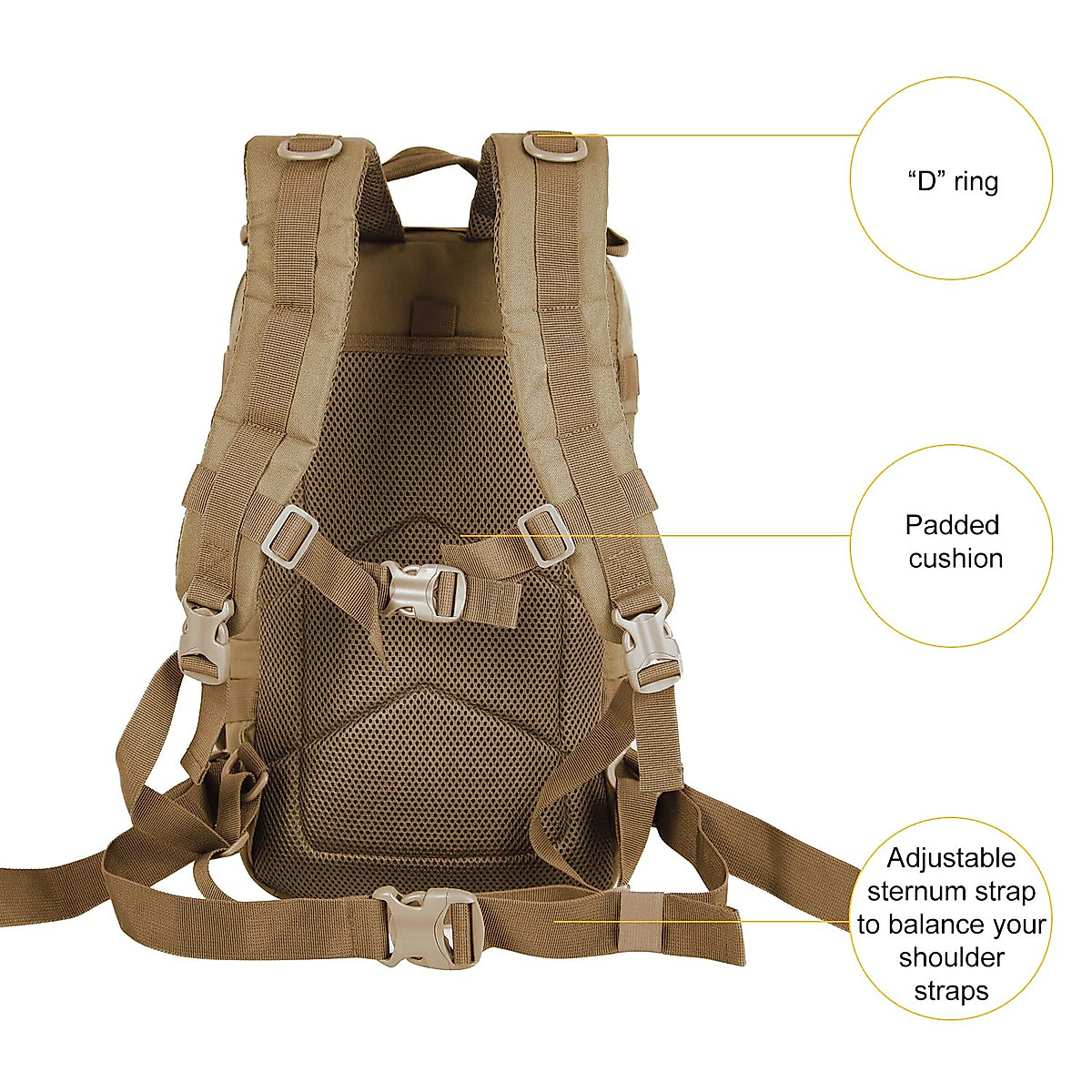 XWLSPORT Small Military Tactical Backpack 30L Assault Backpack Tactical Bag Coyote