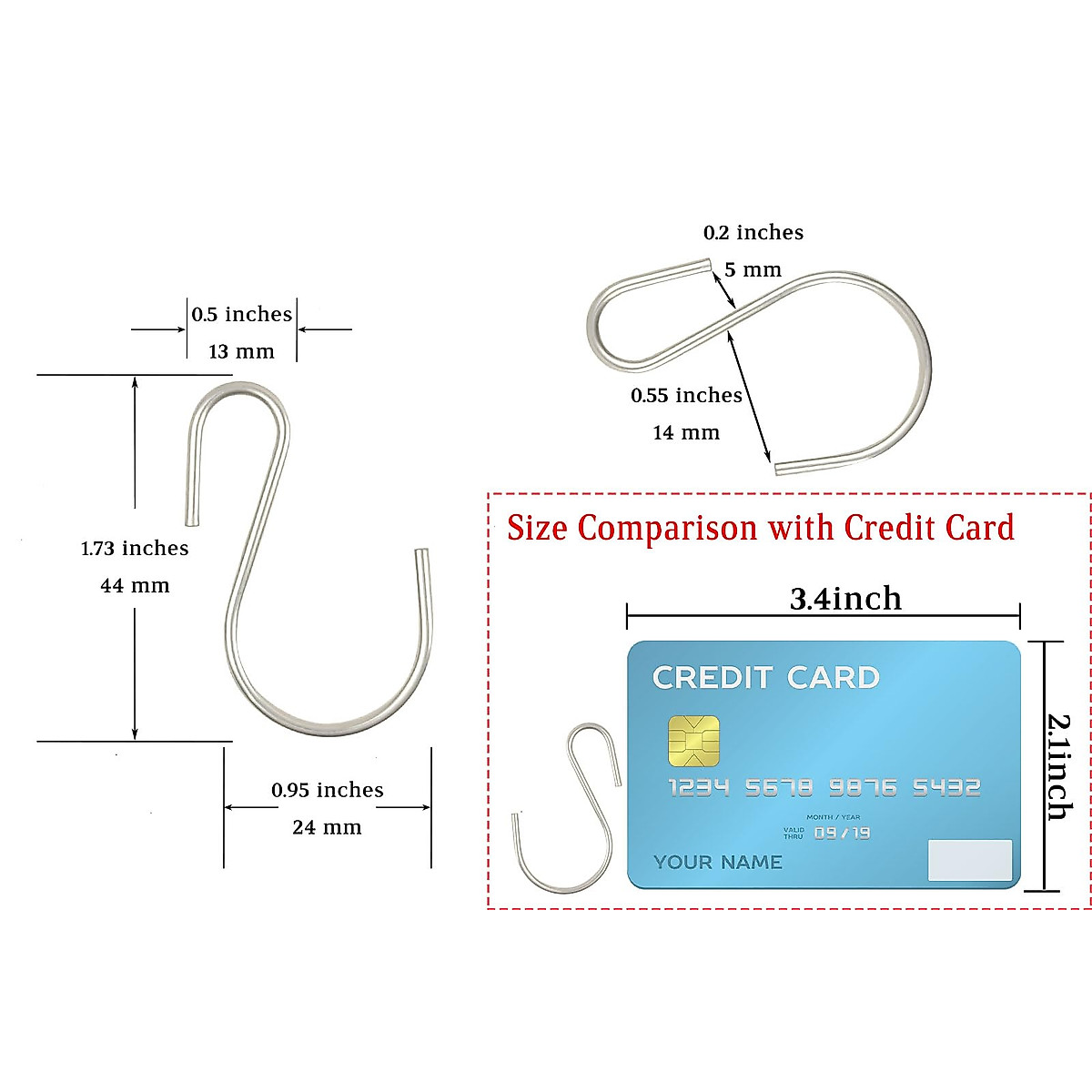 Yikla S Hooks for Hanging Plants, Clothes, S Shaped Hooks Made of Stainless Steel, Heavy Duty S-Hooks, 20 Pack