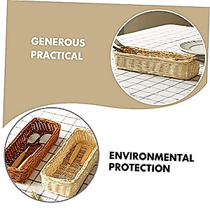 ORFOFE 1pc Sundries Storage Tray Manual Basket Woven Wicker Basket Desktop Sundry Storage Tray Sundries Basket Vanity Silverware Household Weaving Basket Grocery Basket Rattan Snack White