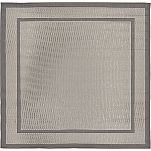 Unique Loom Outdoor Border Collection Area Rug - Border (6' 1" Square, Gray/ Silver)