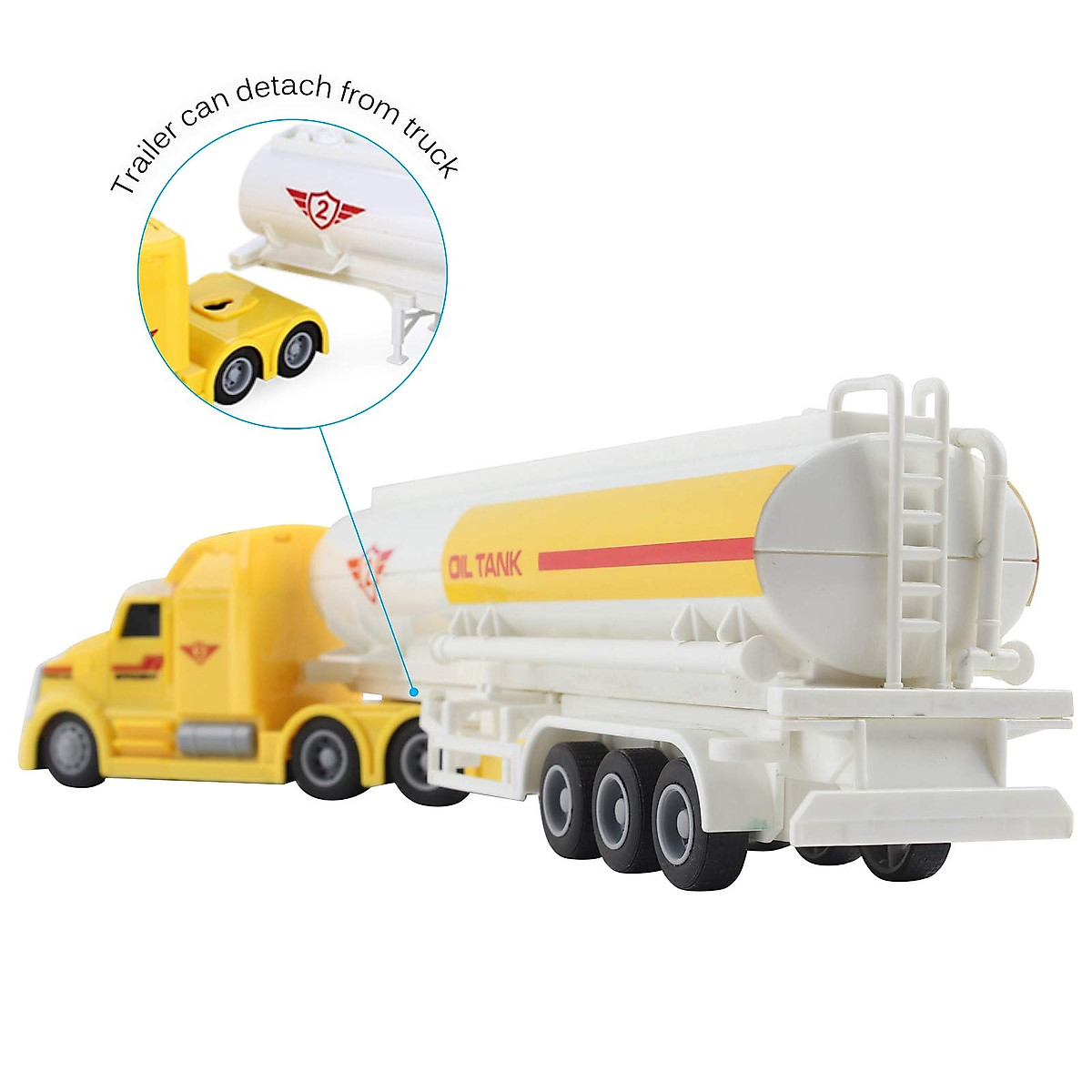 Vokodo Toy Semi Truck Fuel Trailer 14.5" Friction Powered with Lights and Sound Kids Push and Go Big Rig Oil Carrier Vehicle Transporter Semi-Truck Pretend Play Car Great Gift for Children Boys Girls