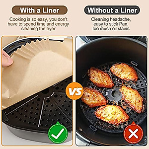 FHCXEWH Air Fryer Disposable Paper Liner 100PCS, ( 5 to 8 QT ), Oil-proof Filter, Non-stick Parchment, Liners for, Baking, Picnic, Microwave, Roasting and Cooking, 7.9*7.9*1.77, Nature