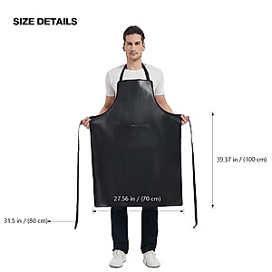 FunChaos Black Waterproof Apron, Heavy Duty Work Apron, Artificial Leather Apron Ideal for Chef, Butcher, Barber, DishWashing, Cleaning, Dog Grooming (Plus Size)