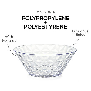 Plasvale Durable Plastic Serving Bowls 105.8oz/3L - Dishwasher Safe - Set of 6 Big Bowls for Salad, Popcorn, Pasta, Serving Side Dishes, Dinner Parties and more – BPA Free (Clear)