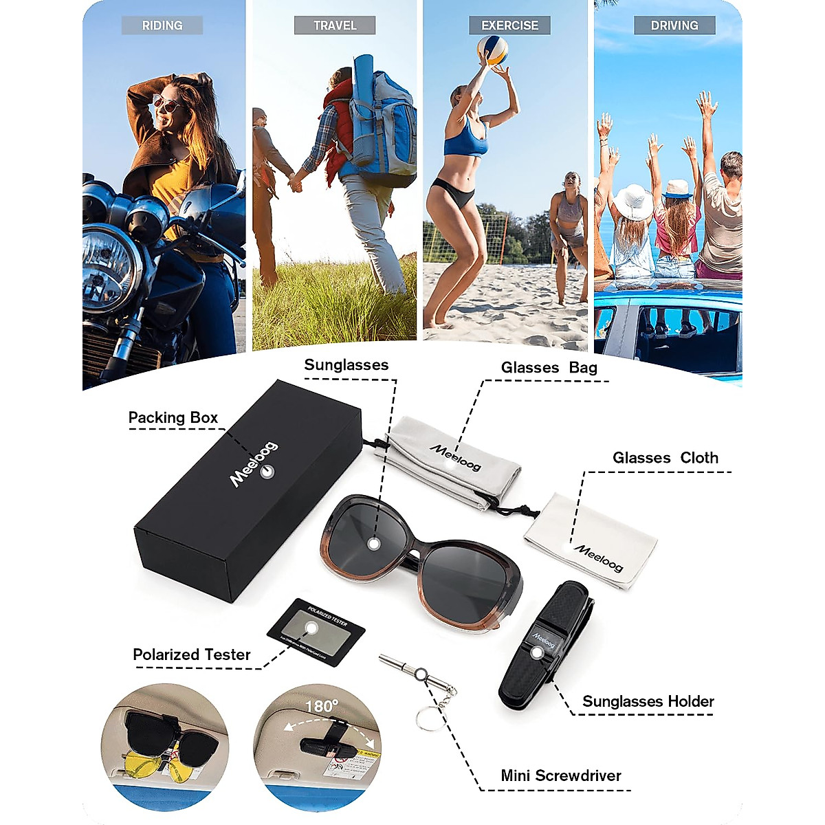 Meeloog Polarized Fit Over Glasses Sunglasses for Women, Oversized Fashion Big Sun Glasses Trendy Shades for Driving MST0079 (P1 Gradient Grey Frame/Grey Lens)