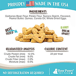 Raw Paws Grain-Free Biscuits for Dogs - Peanut Butter Recipe, 10-oz - Crunchy Dog Treats Made in USA - Corn, Wheat & Soy Free PB Dog Treats - Heart Shaped Puppy Biscuits - Peanut Butter Dog Biscuits
