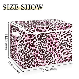 Kigai Pink Sexy Cute Leopard Storage Bin, Storage Baskets with Lids Large Organizer Collapsible Storage Bins Cube for Bedroom, Shelves, Closet, Home, Office 16.5 X 12.6 X 11.8 Inch