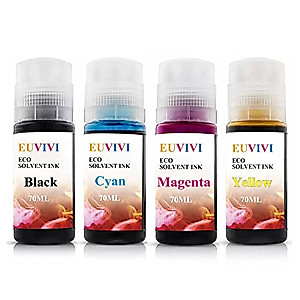 Auto-Fill Water Based Eco Solvent Ink Refill for Epson Printer ET-2400 ET-2800 ET-2803 ET-2850 ET-2720 ET-2760 ET-2750 ET-4700 ET-4800 Water Based Ecosolvent Ink Eco-Solvent Ink (CMYK/Syringe-Free)