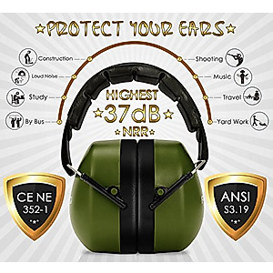 FRiEQ 37 dB NRR Sound Technology Safety Ear Muffs with LRPu Foam for Shooting, Music & Yard Work, Green