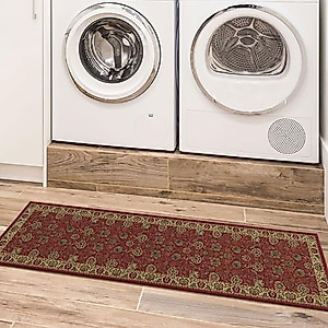 Ottomanson Machine Washable Oriental Design Non-Slip Rubberback 2x5 Traditional Runner Rug for Hallway, Kitchen, Bedroom, Entryway, 20" x 59", Red