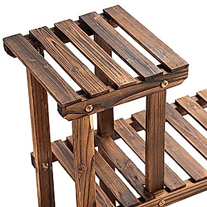 Giantex Flower Rack Wood Plant Stand 7 Wood Shelves 13 Pots Bonsai Display Shelf Indoor Outdoor Yard Garden Patio Balcony Living Room Multifunctional Storage Rack Bookshelf W/Hollow-Out Rack