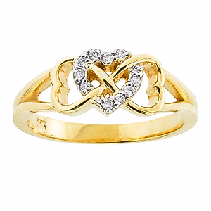 14K Yellow Gold 1/15 Cttw Diamond Accented Triple Heart Infinity Celtic Knot Band Engagement Ring (J-K Color, I1-I2 Clarity) - Size 7