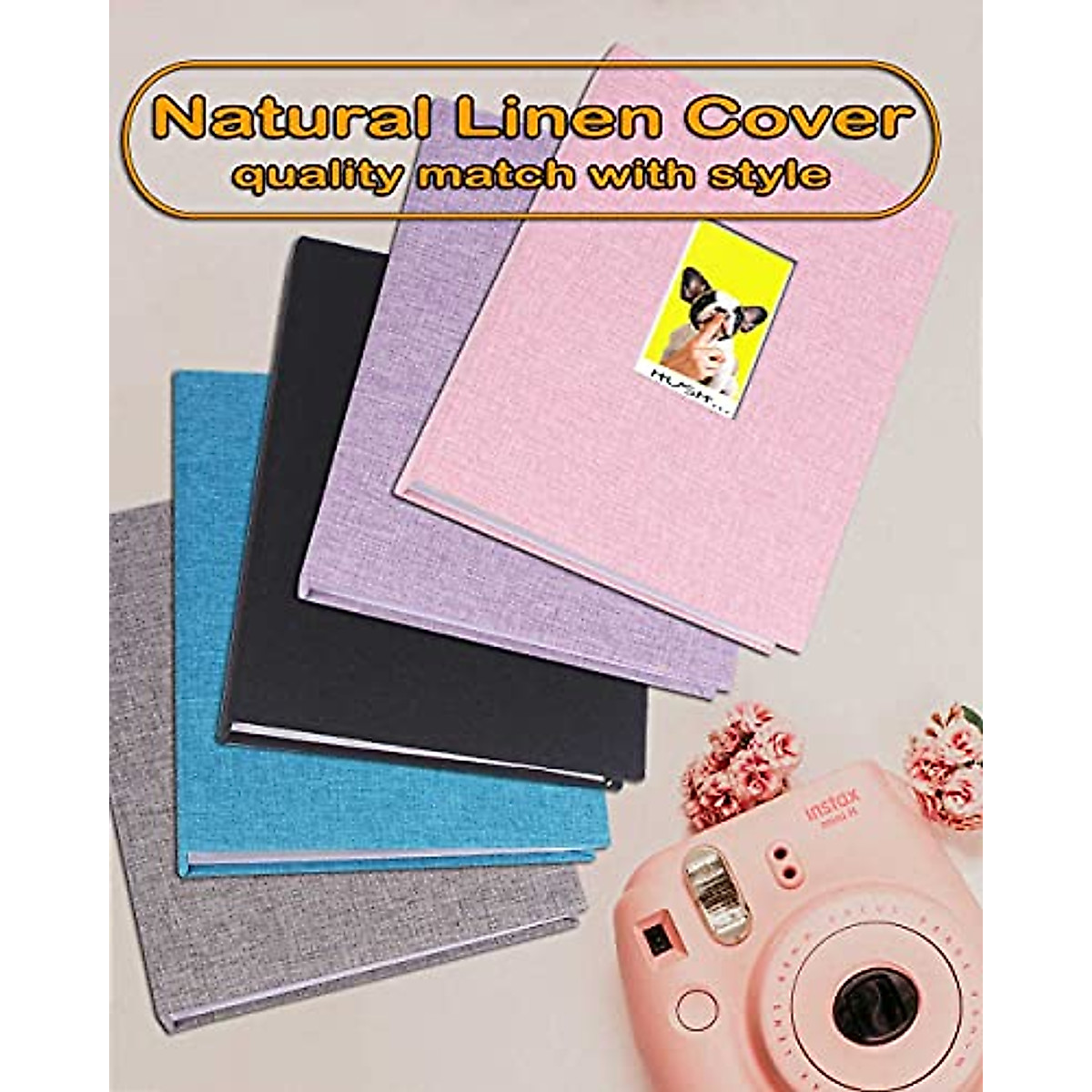 Mini Photo Album 208 Vertical Photos - Linen Cover, Photo Album Compatible with K-pop Photocards, Fujifilm Instax Mini Film 7s 8 9 11, Polaroid PIC 300, HP Sprocket, Blue