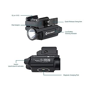 OLIGHT PL-Mini 2 Valkyrie 600 Lumens Magnetic USB Rechargeable Compact Weaponlight with Adjustable Rail, High Performance CW LED Tactical Flashlight with Built-in Battery