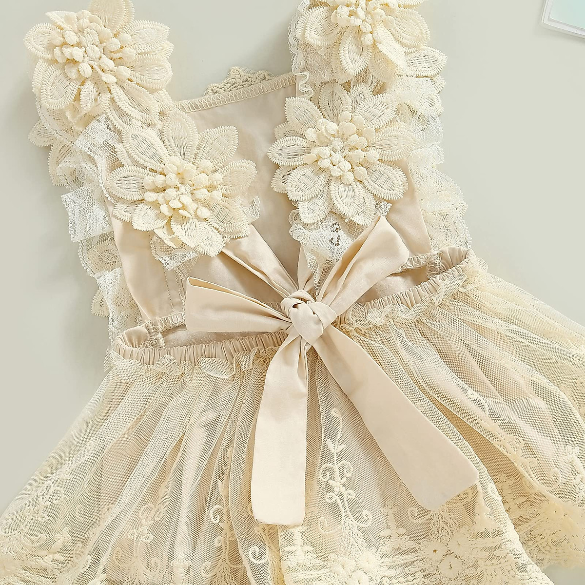 Baby Girl Clothes Floral Boho Lace Romper Bodysuit Romper Jumpsuit Summer Outfit Halloween Baby Clothes Girls (Beige, 0-3 Months)