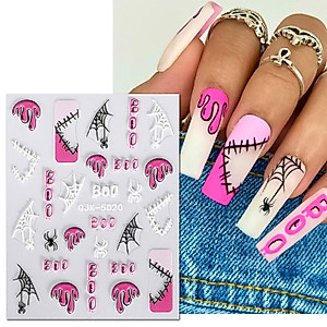 JMEOWIO 3D Embossed Halloween Nail Art Stickers Decals Self-Adhesive Pegatinas Uñas 5D Ghost Pumpkin Spook Nail Supplies Nail Art Design Decoration Accessories 4 Sheets