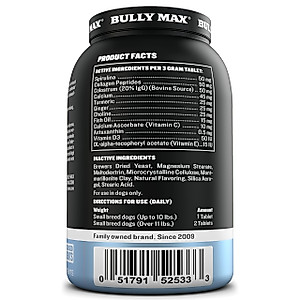 Bully Max Small Breed Dog Immune Support Tablets - Chewable Dog Multivitamin Immunity Booster Supplement Tabs for Puppy & Adult Dogs - Pet Vitamins with Astaxanthin, Colostrum, Turmeric - 30 Tablets