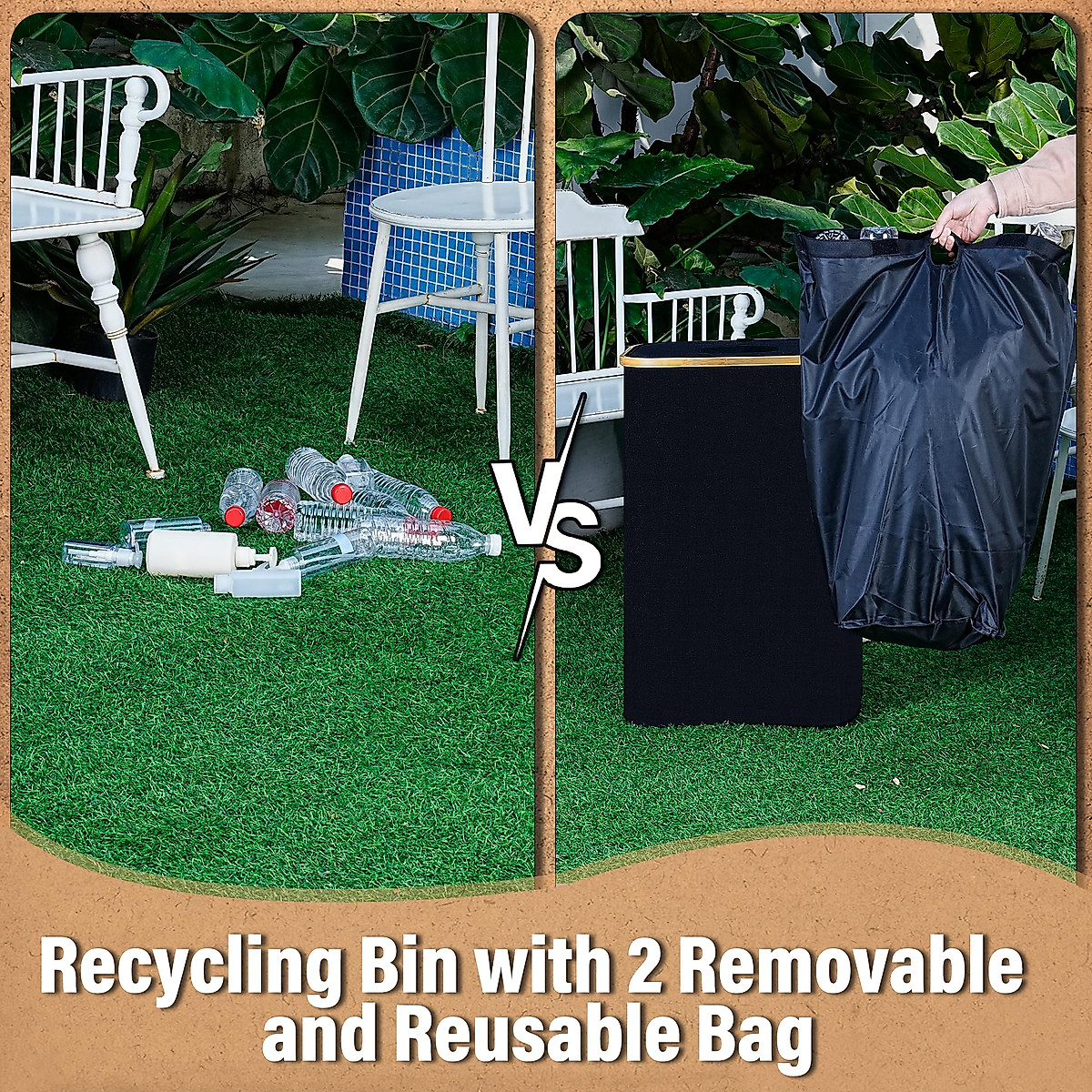 efluky Recycling Bin for Kitchen 26 Gallon, 100L Recycle Bin with 2 Removeable and Reusable Inner Bag, Large Recycling bin with lid for Bottle Can Plastice Stickers (Black)