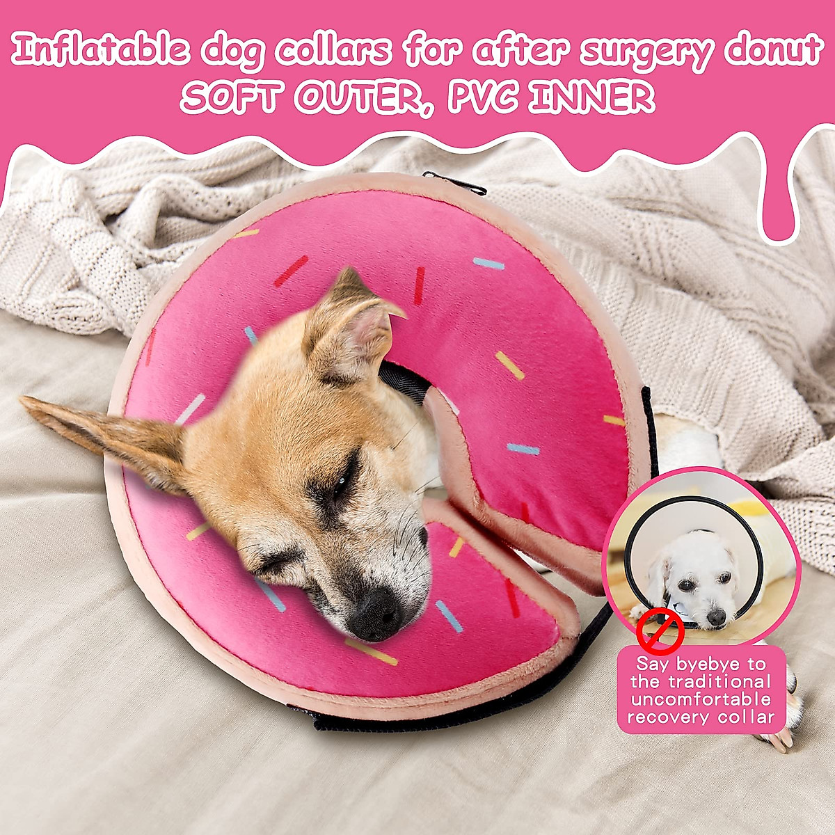 Dog Cone Collar,Soft Cone Collar for Dogs After Surgery for Large Medium Small Dogs,Pet Inflatable Collar Protective Recovery Donut Collar Alternative E Collar Does not Block Vision XL(Neck:19"-24")