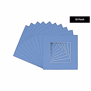 CountryArtHouse Brittany Blue Acid Free 16x16 Square Picture Frame Mat with White Core Bevel Cut for 5x5 Pictures - Fits 16x16 Frame - Pack of 10 Matboards