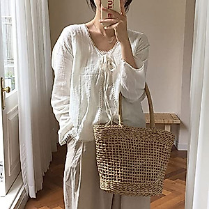 SHERCHPRY Bag for Handbag Women Summer Sea Hand-woven Travel Basket Straw Beach Vacation Woven Fashion Tote Bags Hollow-out Top-handle Clutch Rattan Khaki