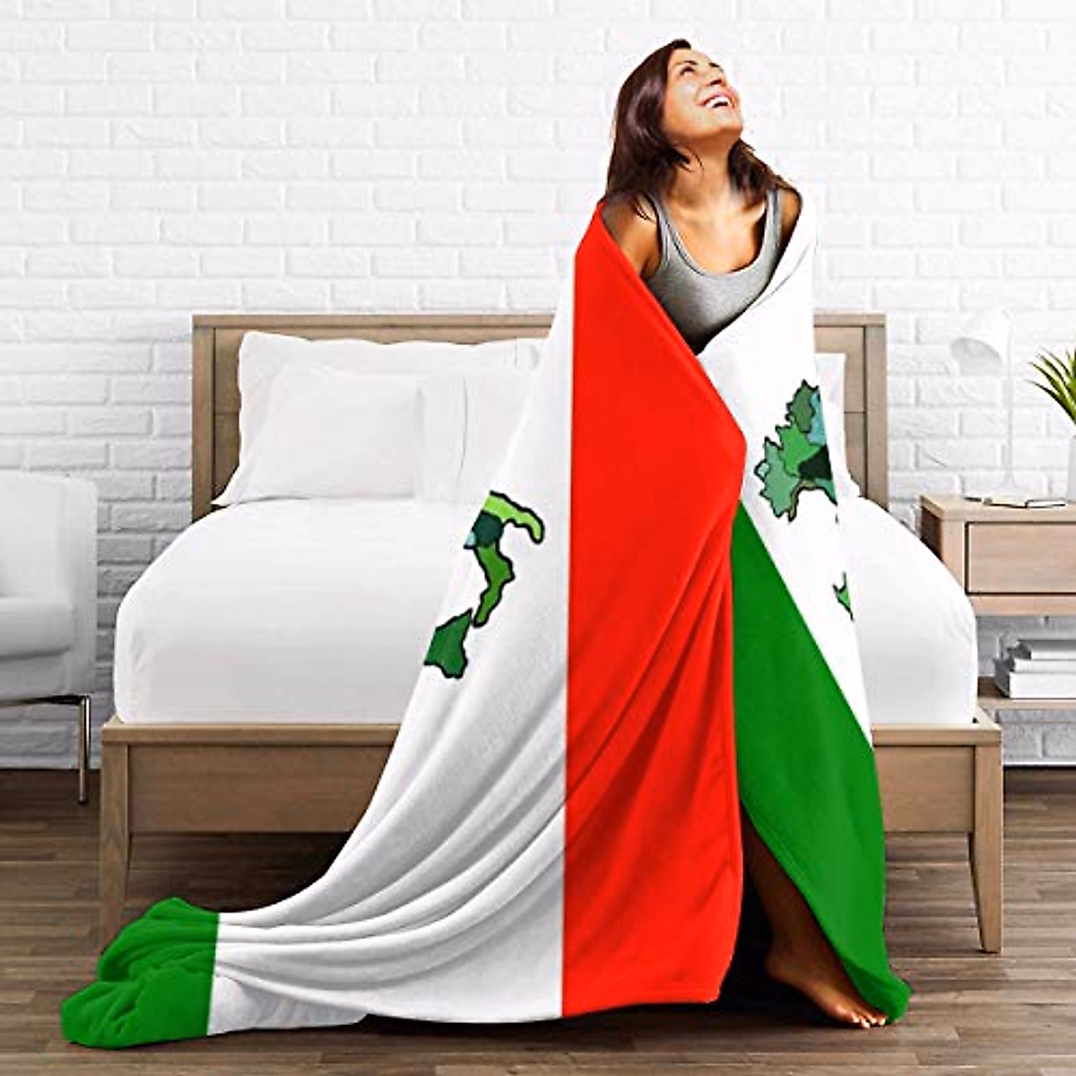 Flannel Fleece Best Throw Blanket, Map of Italy and Italian Flag Green White Red Stripes Blankets for Better Relaxing Daycare, Air Conditioning Blanket and Quality Easy Care 50" x 40"