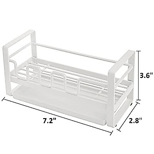 ZOOFOX 2 Pack Sink Sponge Holder with Removable Drain Tray, 7.2 Inch Countertop Caddy Organizer, Kitchen Soap Dish Dispenser Brush Holder