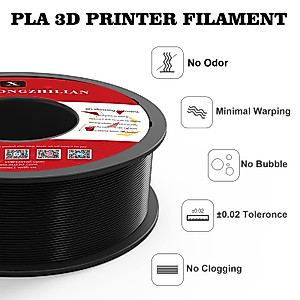 PLA 3D Printer Filament, PLA Filament 1.75mm for 3D Printing, Dimensional Accuracy +/- 0.02mm, Black 1kg Spool (2.2lbs)