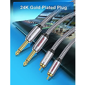 SOUNDFAM RCA to 1/4 Cable，Dual RCA to Dual 1/4 inch TS Stereo Audio Interconnect Cable，Dual 6.35mm to Dual RCA/Phono Patch Cable-Grey(3.3Feet/1M)